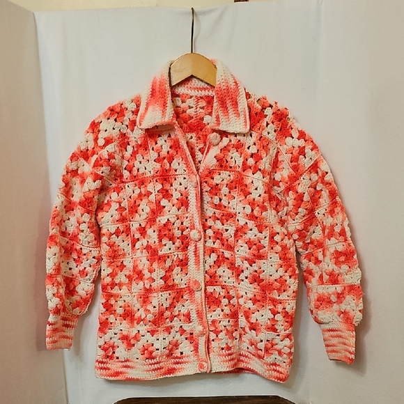 Handmade | Sweaters | Handmade Vintage Crochet Floral Cardigan Pink And ...